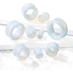 Covet Jewelry Semi Precious Opalite Stone Double Flared Saddle Tunnel (0GA (8mm))