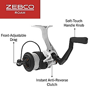 Zebco Roam Spinning Reel and Fishing Rod Combo, 6-Foot 6-Inch 2-Piece Fiberglass Fishing Pole, Split ComfortGrip Rod Handle, Soft-Touch Handle Knob, Size 30 Reel, Aluminum Spool, Orange