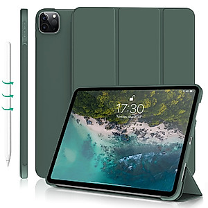 Kenke iPad Pro 11 Inch Case 4th/3rd/2nd/1st Generation 2022/2021/2020/2018 2nd Pencil Magnetic Attachment Without Pencil Holder Soft Slim TPU Cover Auto Wake/Sleep (Dark Green)