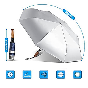 Lejorain Large Reverse Umbrella -50 Inch Windproof Folding Inverted Umbrella - Upside Down with Safety Reflective Strip (8.Blue Sun Umbrella)