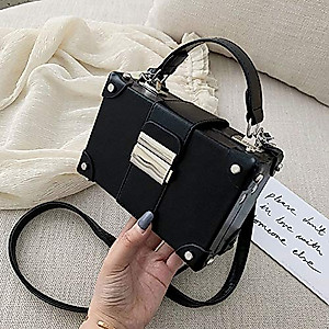 Van Caro Women Evening Clutch Bag,PU Leather Square Box Shoulder Handbag for Wedding Party Tote Purse Black