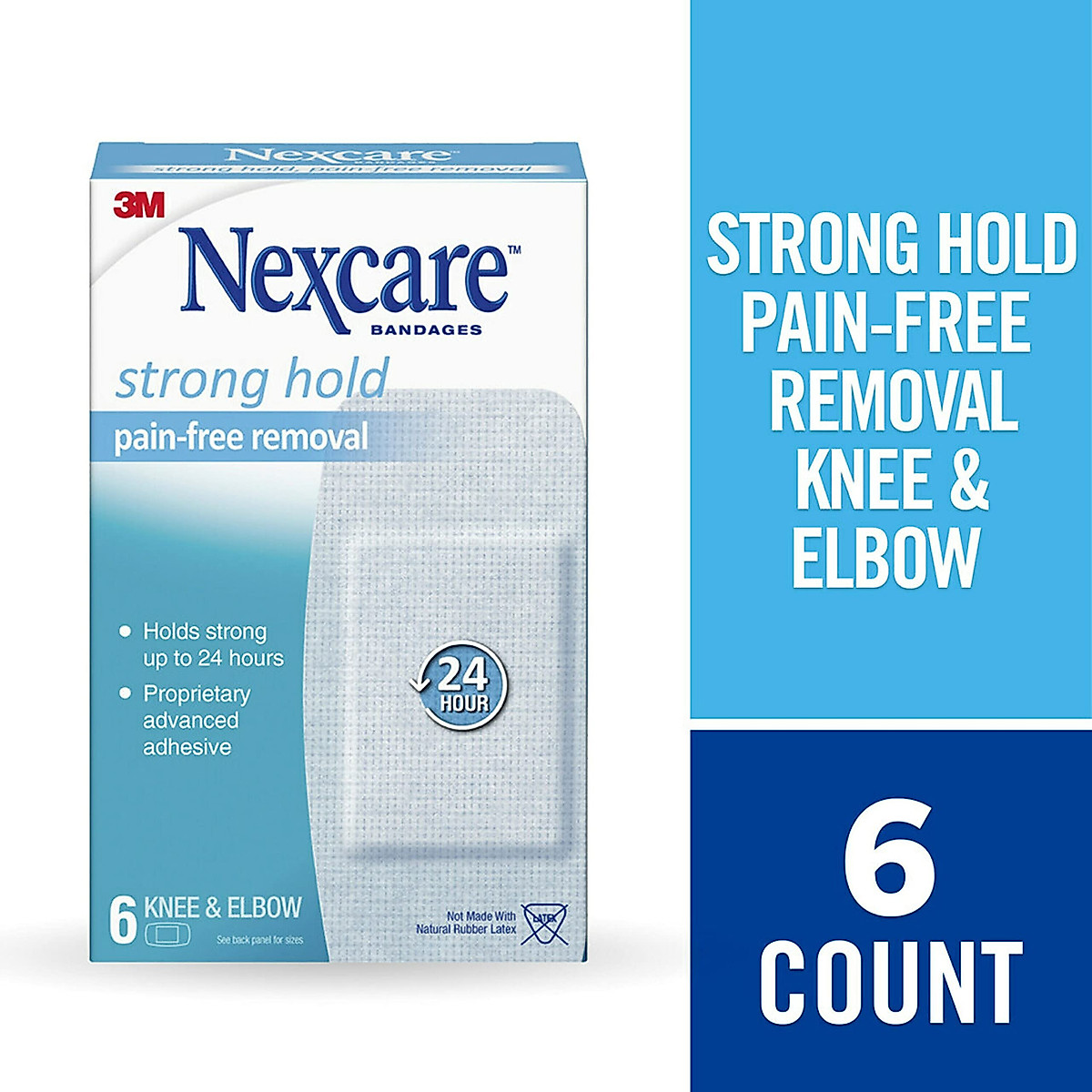 Nexcare Strong Hold Pain Free Removal Bandages For Knee And Elbow, 6 Count