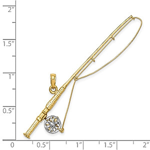 Auriga Fine Jewelry 14k Gold Rhodium 3-D Fly Rod Fishing Pole Charm, (L- 18.3 mm, W- 64.25 mm) Gift for Women