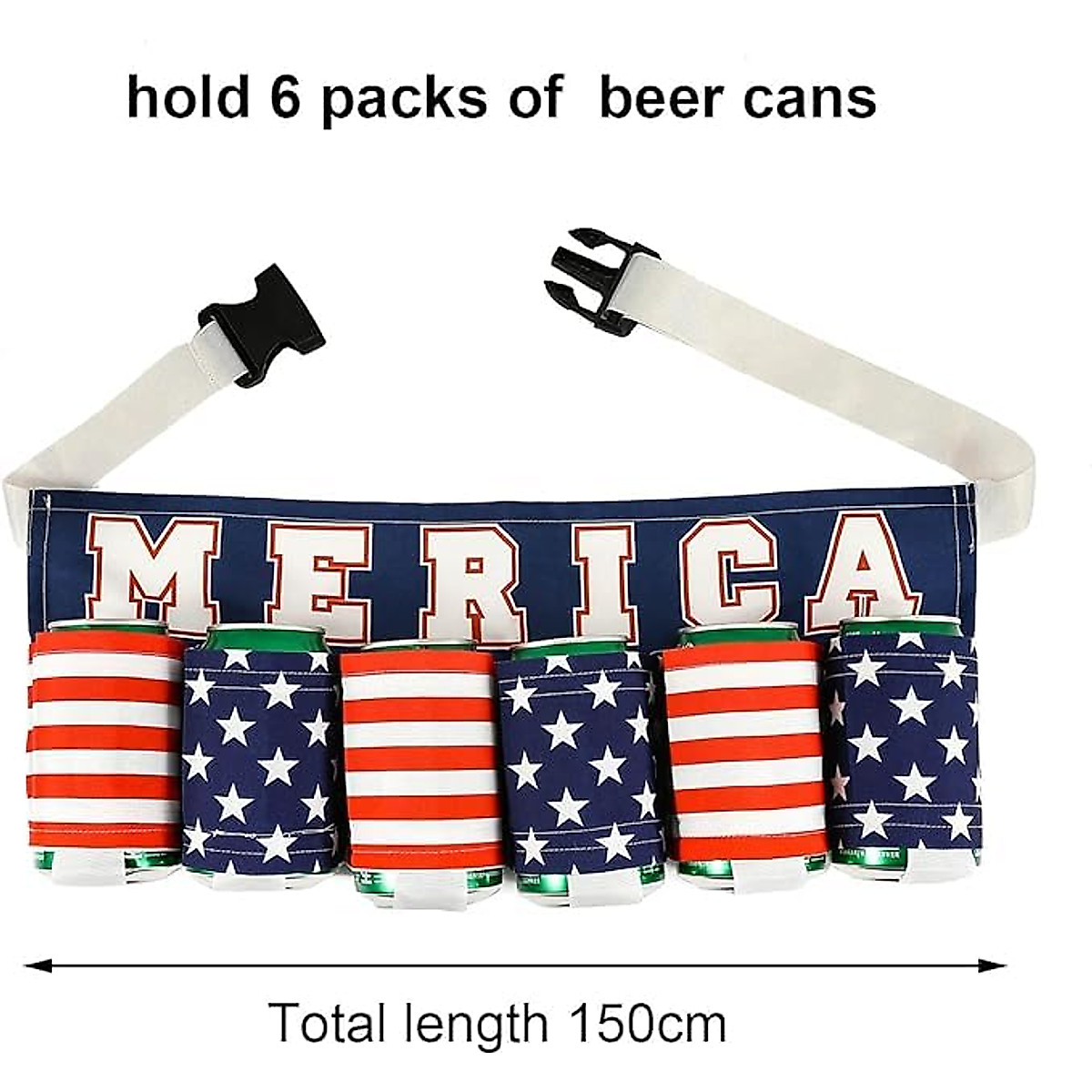 Beer Belt,Fourth of July American Patriotic Beer Gift For Men,6 Pack Insulated Beer Holder, Novelty USA Beer Soda Can Holster.Beer Accessories For White Elephant Party Festival Holiday Game Night