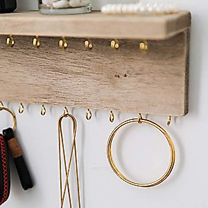 BYHER Wall Mounted Jewelry Organizer with 24 Hooks - Rustic Wood Shelf Jewelry Display - Storage for Necklaces, Bracelets, Earrings, Bows (24 Hooks)