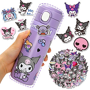Matconly 14oz Cartoon Water Bottle Girls with 50pcs Anime Stickers, Stainless Steel Thermos Water Bottle for School Kids