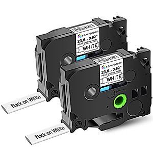 KCMYTONER HSe251 HSe-251 HS-251 HS251 Heat Shrink Tube Label Tape 23.6mm 0.92" 4.92ft Black on White Compatible for Brother P-Touch PT-D600 E500 E500VP E550W PT-P700 P710BT PT-P750WVP Printer, 2 Pack