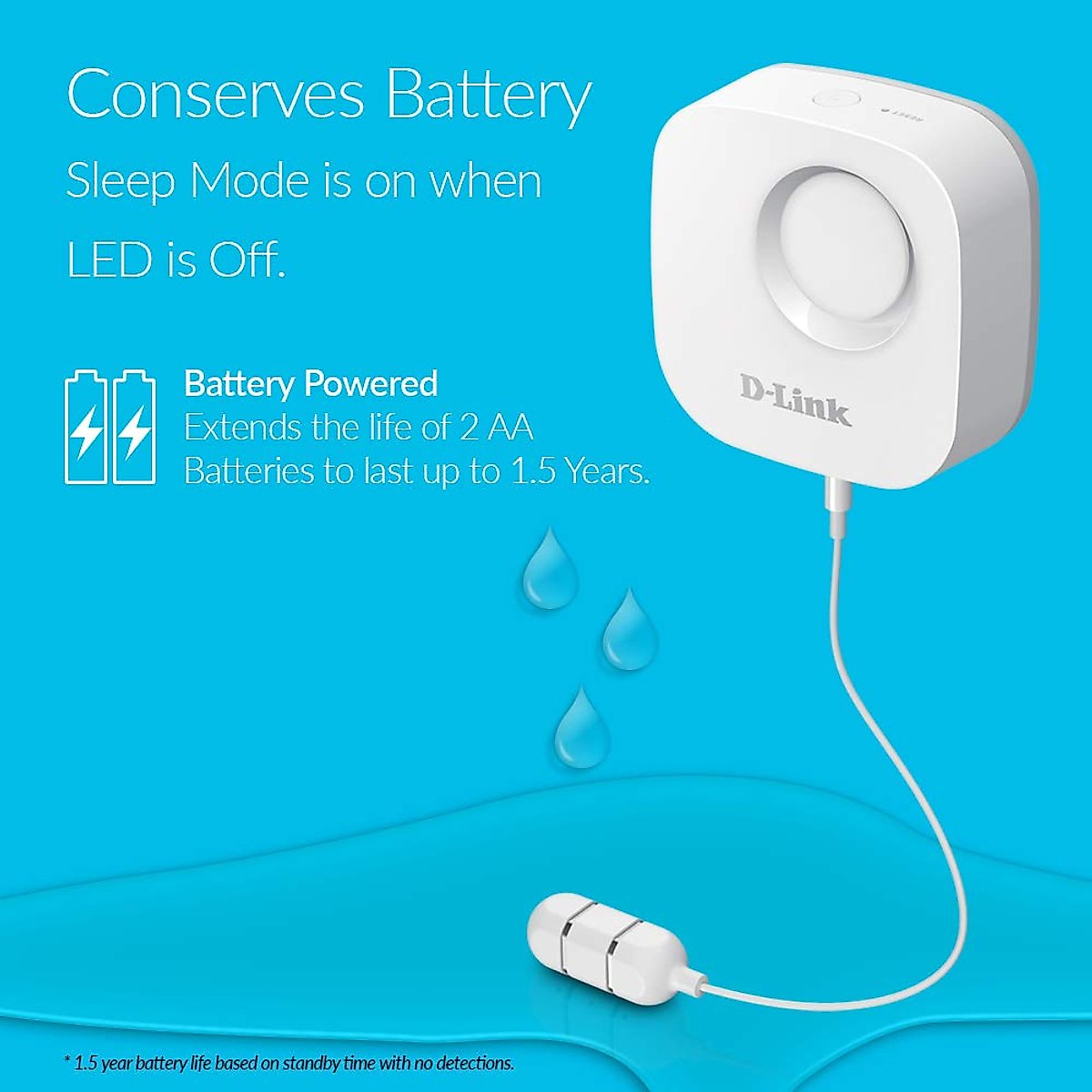 D-Link Wi-Fi Water Leak Sensor and Alarm, App Notifications, Battery Powered, No Hub Required (DCH-S161-US)