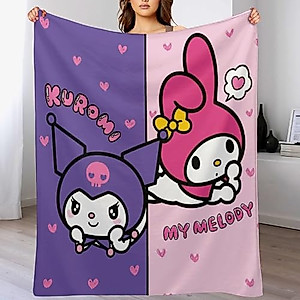 Flannel Blanket, Soft Cozy Lightweight Throw Blanket Cute Purple Patchwork Blanket Gift for Couch Bed Office Travel All Season 40x50 Inches