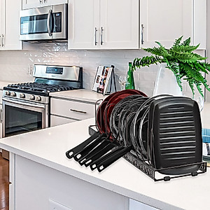 Puricon Expandable Pot and Pan Organizer for Cabinet with 10 Dividers, Adjustable Pots and Pans Organizer Rack Pan Lid Cookware Bakeware Baking Storage Holder for Kitchen Countertop Pantry -Bronze