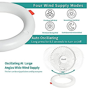 Alioth Mini Oscillating Desk Fan, 4 Speeds USB Powered and Portable Battery Operated Rechargeable Fans, Small Personal Handheld Camping Fan, for Home, Office & Outdoor (White)