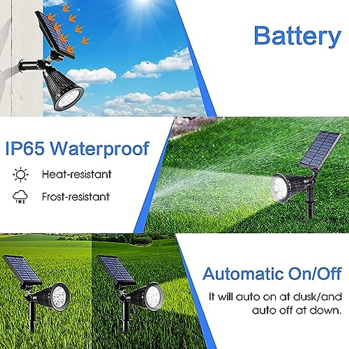 DIGBYS Solar Spotlights Outdoor Waterproof, 2-in-1 Outside Lights Landscape, Waterproof Security, with 3 Modes Solar Outdoor Spot Lights,2PcsWarmLight-7LED