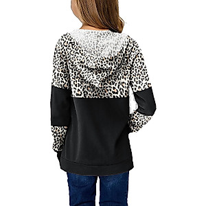Haloumoning Kids Girls Fleece Pullover Hoodies Cute Leopard Printed Hooded Sweatshirts with Pockets 4-15 Years