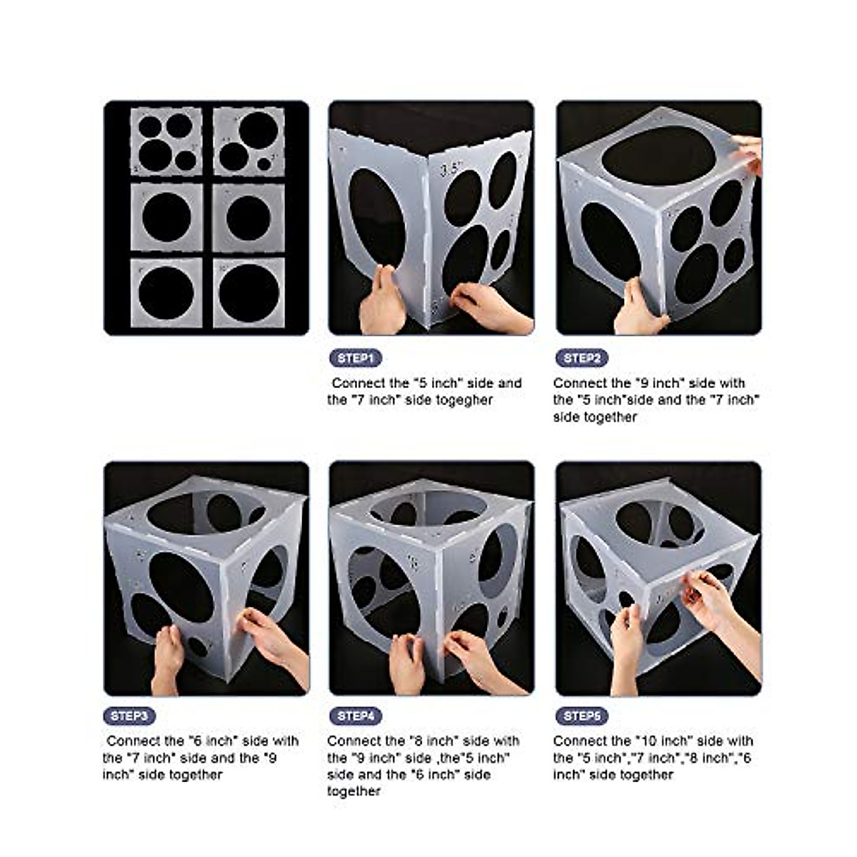 Aoibrloy 11 Holes Plastic Balloon Sizer Box Cube, Balloon Size Measurement with 200Pcs Balloon Glue Point for Balloon Decorations, Balloon Arches and Balloon Columns