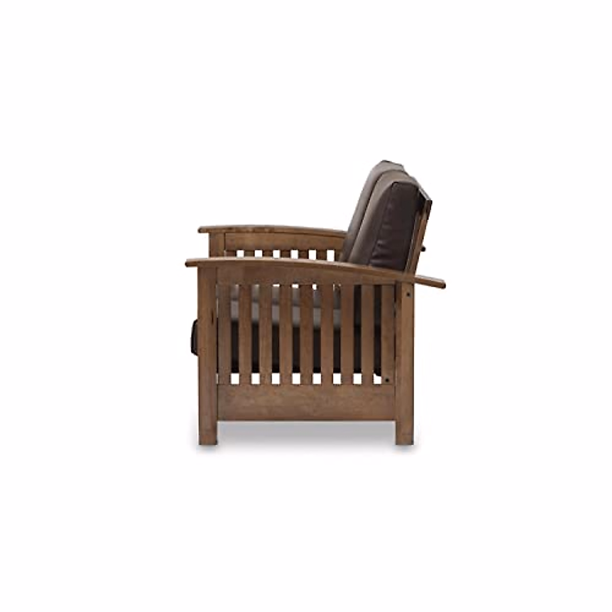 Baxton Studio Charlotte Modern Classic Mission Style Walnut Brown Wood and Dark Brown Faux Leather 2-Seater Loveseat