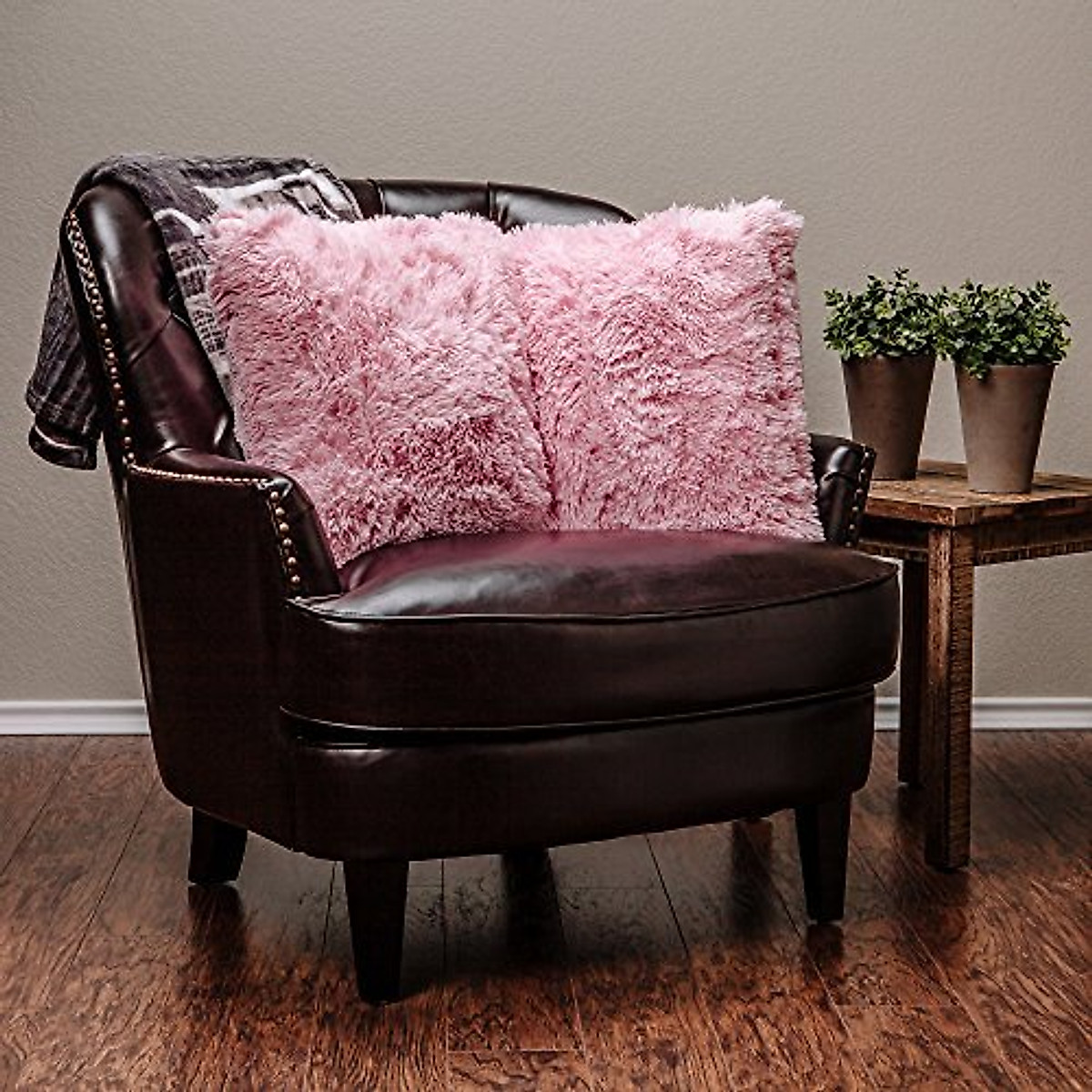 Chanasya Fuzzy Shaggy Faux Fur Throw Blanket and Pillow Cover 3-Piece Set - Lightweight Plush Sherpa Throw (50x65 Inches) and 2 Matching Throw Pillow Covers (18x18 Inches) for Bed Couch - Pink