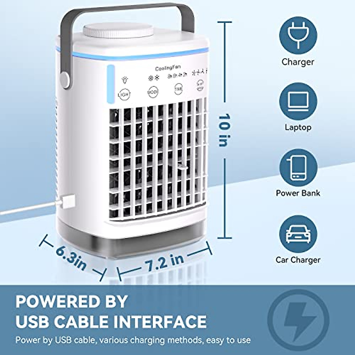 Portable Air Conditioners, Personal Evaporative Air Cooler with 4 Wind Speed & LED Light, Top Fill 700ML Mini Air Conditioner, Small Desktop Quiet Cooling Fan for Room, Office, Car, Outdoor