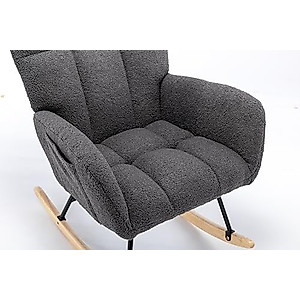 Bellemave Nursery Rocking Chair Teddy Upholstered Glider Rocker Rocking Accent Chair Padded Seat with High Backrest Armchair Comfy Side Chair for Living Room Bedroom Offices（Dark Grey）