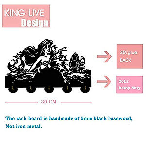 Disney Mermaid Cartoon Animation Key Hooks- Clothes Hooks, Wood Key Holders for Entryway,Kitchen,Living Room ,Child Gift.