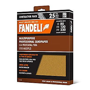 Fandeli | Multi-Purpose Sanding Paper | Assorted Grits (80,120,220) | 25 Sheets of 9'' x 11'' | Perfect for Sanding Metal and Sanding Wood | Hand Sanding | Orbital Sanders