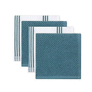 Kitchen Towels Dishcloths Oven Mitts and Pot Holders Set of 9, Oeko-Tex 100% Cotton Terry Dish Towels & Dish Cloths, Non-Slip Silicone, Blue