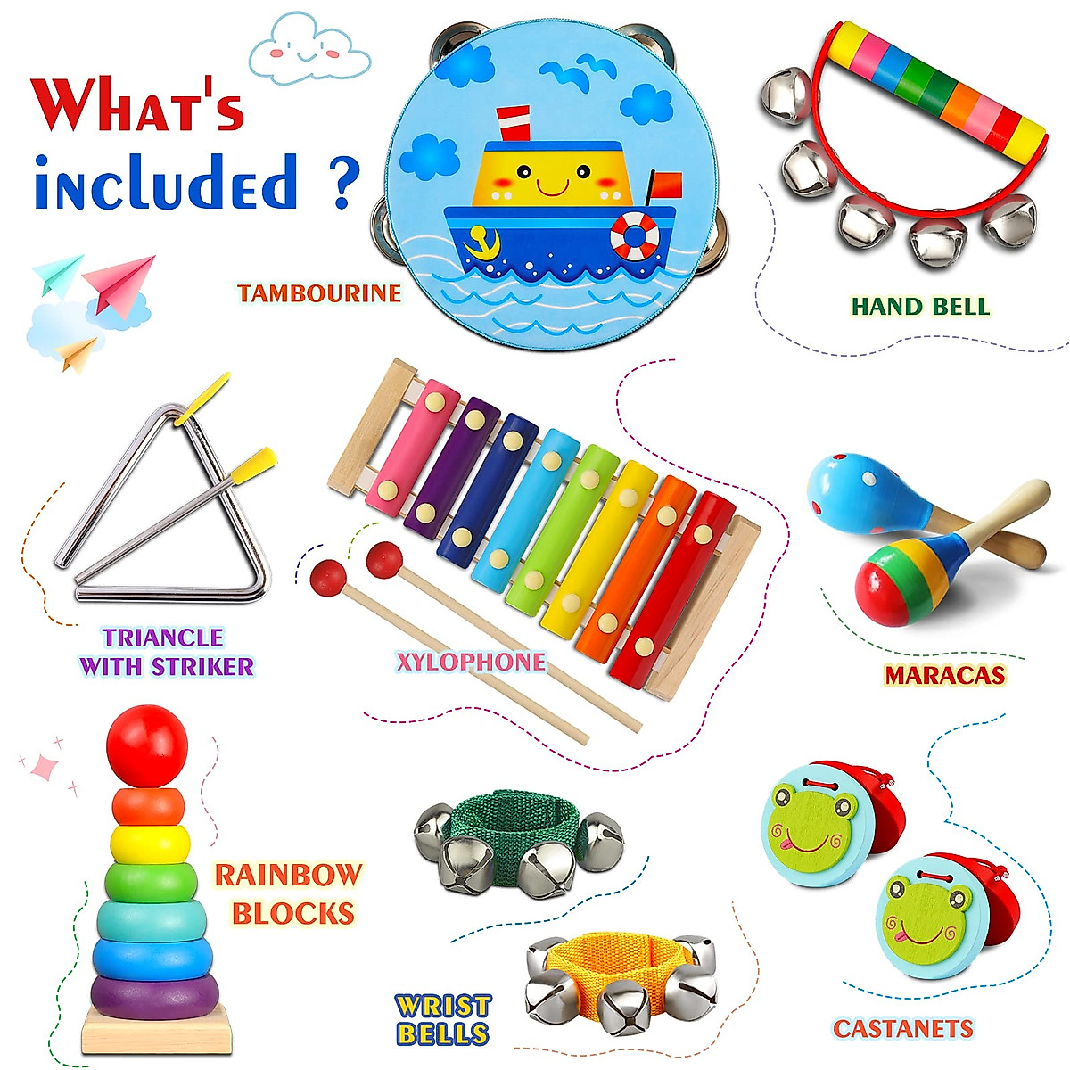 LOOIKOOS Toddler Musical Instruments Set Wooden Percussion Instruments Toy for Kids Baby Preschool Educational Musical Toys for Boys and Girls with Storage Bag