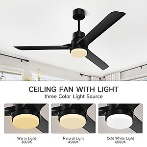 alescu Ceiling Fans with Lights and Remote,52”Black Indoor and Outdoor Ceiling Fan,Modern Ceiling Fans with Reversible DC Motor for Patio Living Room, Bedroom