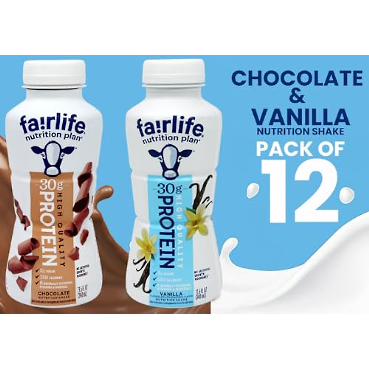 Niro Assortment| Fair life Protein Shakes, Pack Of 12 - Chocolate Fair life Shake And Fair life Vanilla Protein Shake Variety, 11.15 Oz Each - Premium Fair life Protein Shake With Niro Beverage Sleeve