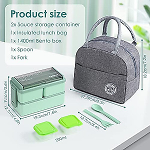 Housmile Bento Box Adult Lunch Box, Stackable Bento Lunch Box Container with Accessories, Built-in Utensil Set, Bento Box Kit with Bag, BPA-Free, Microwave Safe, Leak-Proof Lunchbox for Work, Picnic