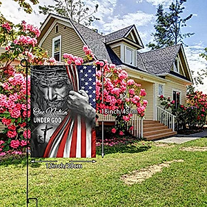One Nation Under God Flag Jesus American Flag for Outdoor Double Sides Print 3ply Durable Polyester Christian House Home Flags 12x18 Inch Outside Decor