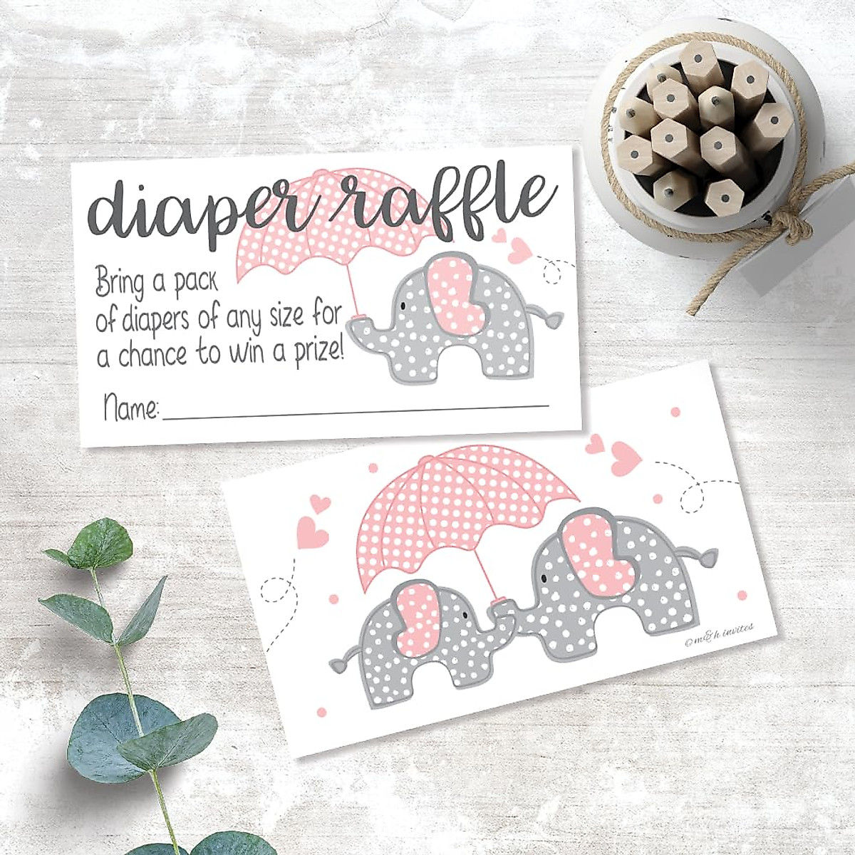 Pink Elephant Diaper Raffle Tickets (50 Count) - Girl Baby Shower Game