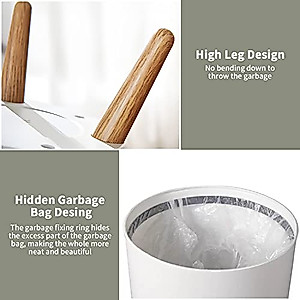 Bedroom Small Trash Can with Lid, Plastic Bathroom Garbage Can with Push Button, Nordic Trash Cans, White Trash Bin Waste Basket Suitable for Kitchen,Living Room,Office ,Dog Proof Trash can (1.8 Gal Round)