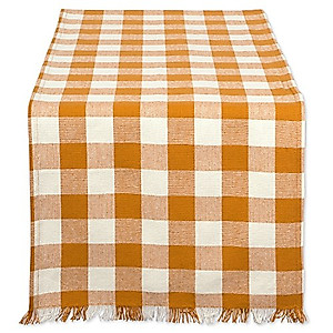 DII Heavyweight Fringed Check Tabletop Collection, Table Runner, 14x72, Pumpkin Spice