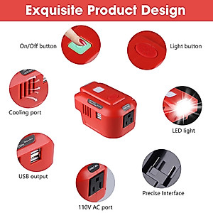 BTRUI for Milwaukee M18 USB Charger Adapter, for Milwaukee 150 Watt Powered Inverter, 18V DC to AC 110V 120V Converter with LED Light