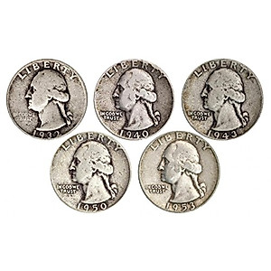 Count of 5-90% Silver Washington Quarters - All Different Dates Fine