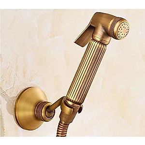 Antique Bronze Bidet Toilet Seat Sprayer Gun Hygienic Shower Set Bidet Faucet with Brass Shower Holder Carved Triangle (Color : D) (E)
