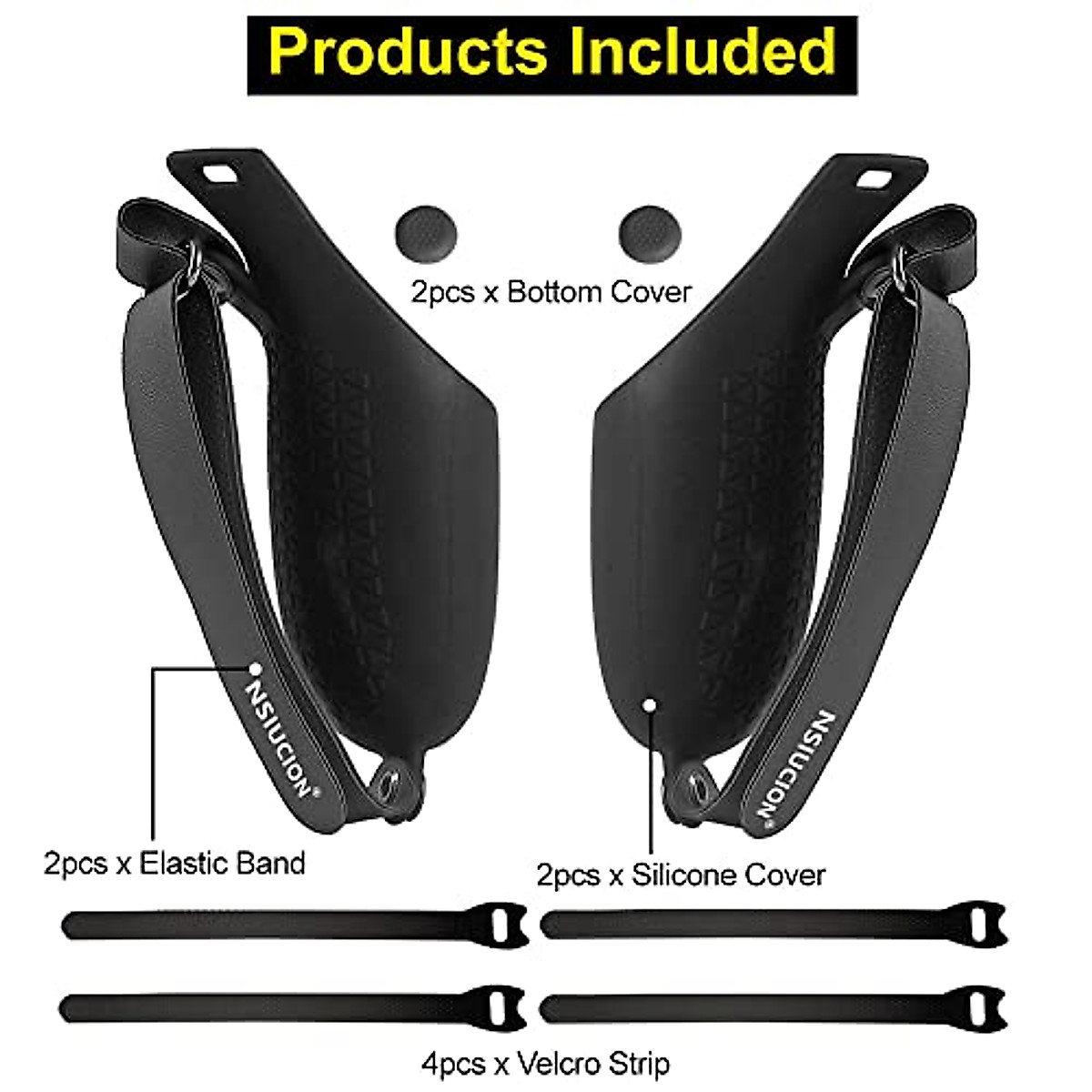 Nsiucion Controller Grip Cover for Oculus Meta Quest 2, Anti-Slip Silicone Protector Case with Adjustable Wrist Knuckle Strap, VR Oculus Quest 2 Accessories (1Pair Black)