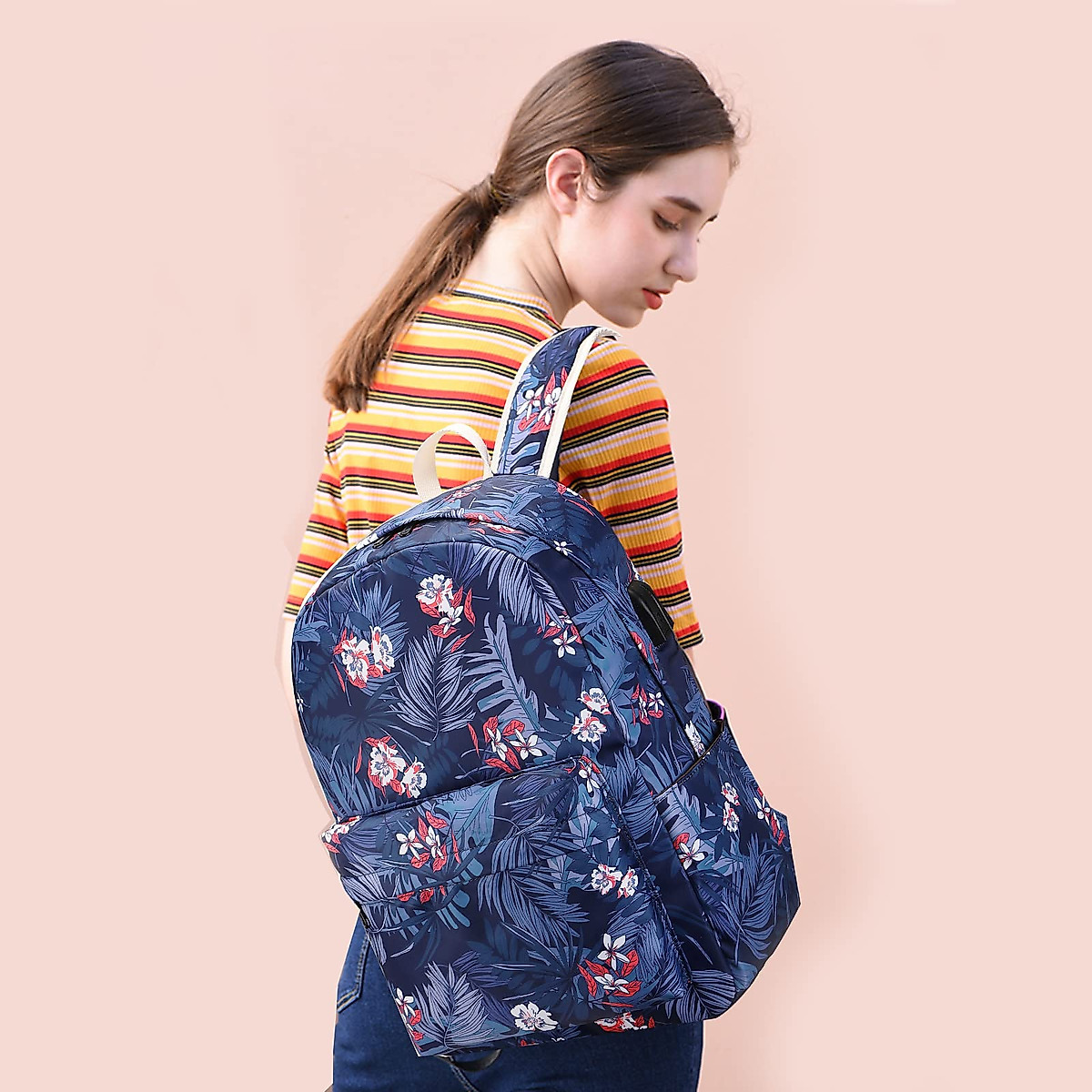 Natayoo Water Resistant Laptop Backpack College Backpack for Women with USB Charging Port and and Headphone Interface, Casual Daypack