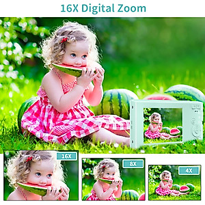 Saneen Digital Camera, FHD 2.7K Cameras for Photography, 44MP Kids Camera Small Mini Compact Digital Camera for Teens, Adults & Beginners with 32GB SD Card, 16X Zoom, Two Rechargeable Batteries-Green