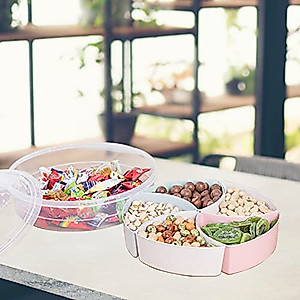 Round Divided Serving Tray Platter with Lid & Handle Storage Container, 5 Colorful Compartment Box Clear Organizer, Compartment Party Platter for Candy, Appetizer, Snack, Fruit, Nuts, Veggie, Parties