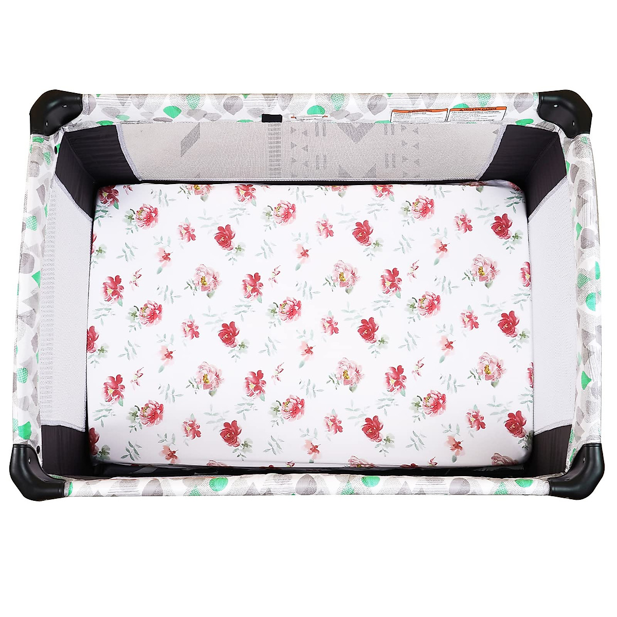 PHF Soft Mini Crib Sheet Set, 2 Pack Silky Comfy Pack N Play Sheets for Girls, Universal Fit for Pack N Play, Playard and Mini Crib Mattresses, Watercolor Floral