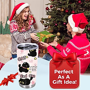 LATTPLYN Cat Tumbler for Women Men, 20 oz Stainless Steel Cat Coffee Cups with Lid Christmas Birthday Gift for Travel Mug White Tumbler for Girls
