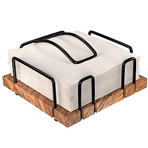 Tribello Farmhouse Napkin Holder for Kitchen, Flat Vintage Napkin Holder Rustic Sturdy Steel, Kitchen & Dining Room Décor, Wooden Base, with Weighted Arm