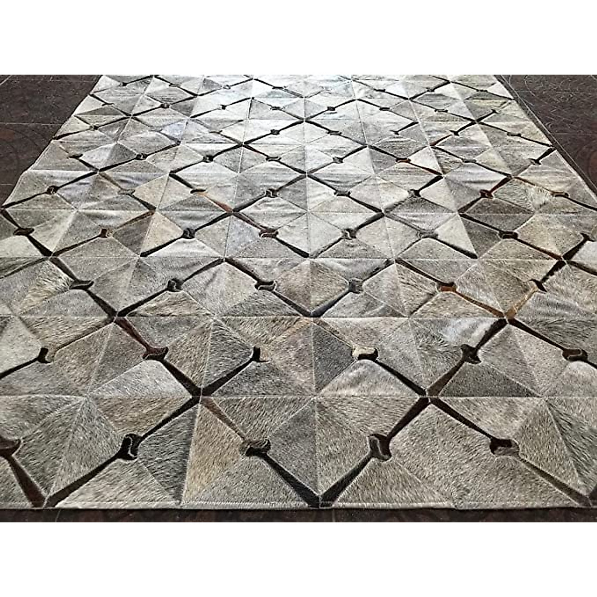 Modern Carpet Hand Woven Natural Cowhide Hair on Patch Work Leather Room Size Beautiful for Living Room C0154M (9'SQ, Grey/Brown)