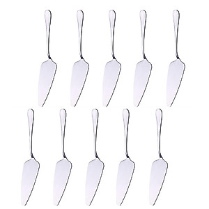 Ymeibe Stainless Steel Cake Server Pack of 10 Pie Holder Transfer Triangular Spade Spatula Serrated Edge for Pizza Cake Baking Safe in Dishwasher (Silver)