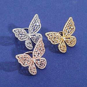 Gold Adjustable Butterfly Rings for Women Cubic Zirconia Ring Jewelry (Gold)