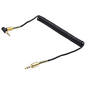 AAOTOKK 3.5mm Coiled Cable 90 Degree Right Angle 3-Pole 3.5mm Male to 3.5mm Male Right Angle TRS Jack Stereo Audio Spring Aux Cable for All 3.5mm-Enabled Smartphones,Tablet and MP3 Players(1.5m)