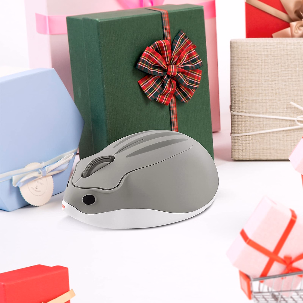 Wireless Mouse Bluetooth Mouse Gery Cute Cartoon Animal Hamster Shape Wireless Mouse Silent Portable Cordless Mouse 1200DPI Mouse for PC,Mac,Laptop,Computer,Chromebook,iPhone,Tablet (No USB Receiver)