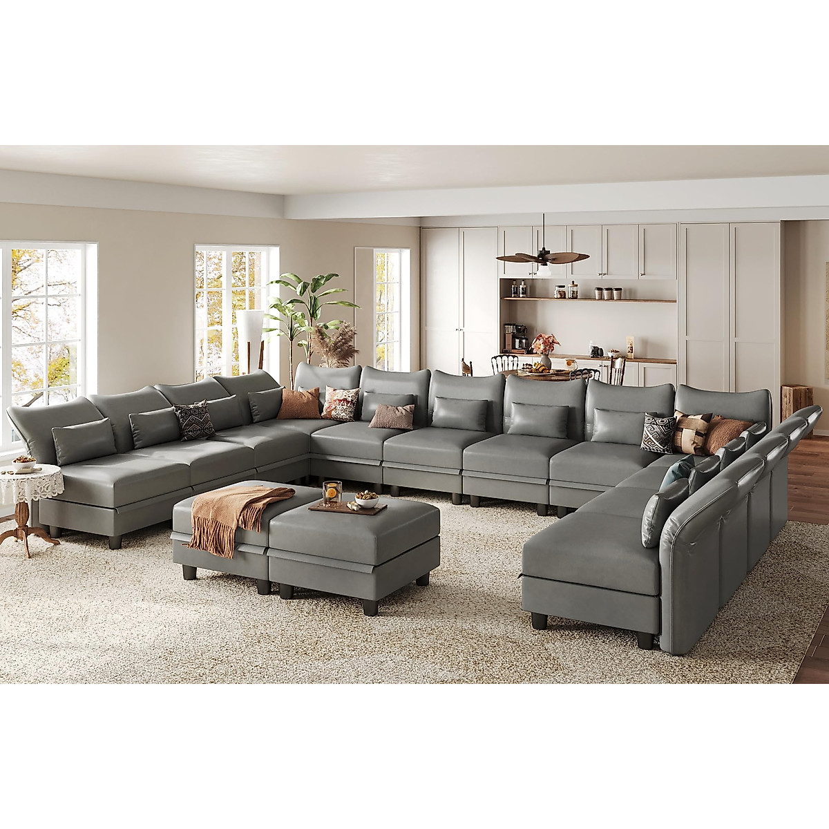 LLappuil Oversize Faux Leather Sectional Sofa U Shaped Modular Couch with Storage Sectioanl Sofa Couch for Living Room, Dark Grey