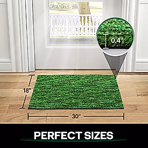 LINLA Garden Front Dog Door Mat for Muddy Paws, 18"x30"- Fake Faux Grass & Super Absorbent Fibers for Dirt Trapper, Rubber Non-Slip, Perfect Rug for High Traffic Entryways, Green